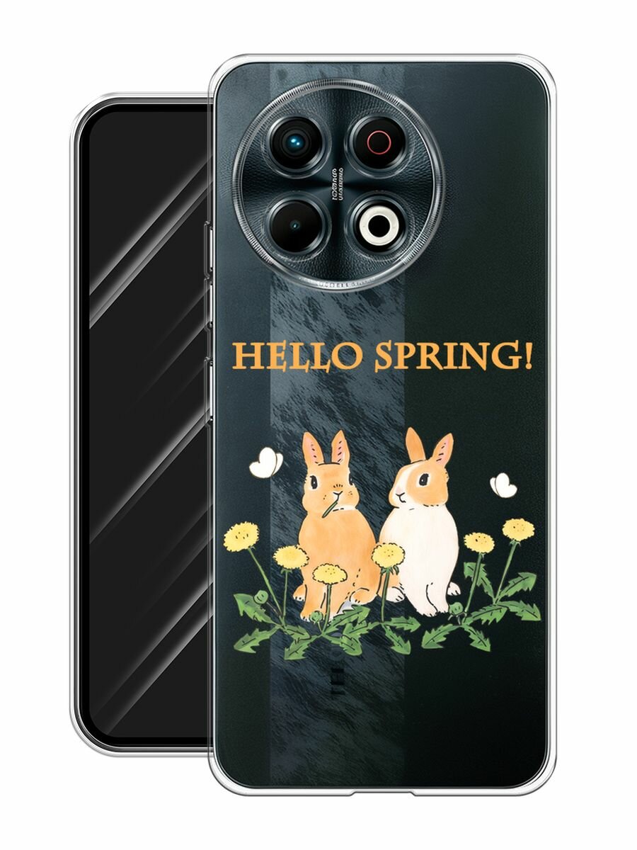Чехол на Tecno Spark 30 Pro / Текно Спарк 30 Про с принтом "Весенние кролики", прозрачный — фото 1