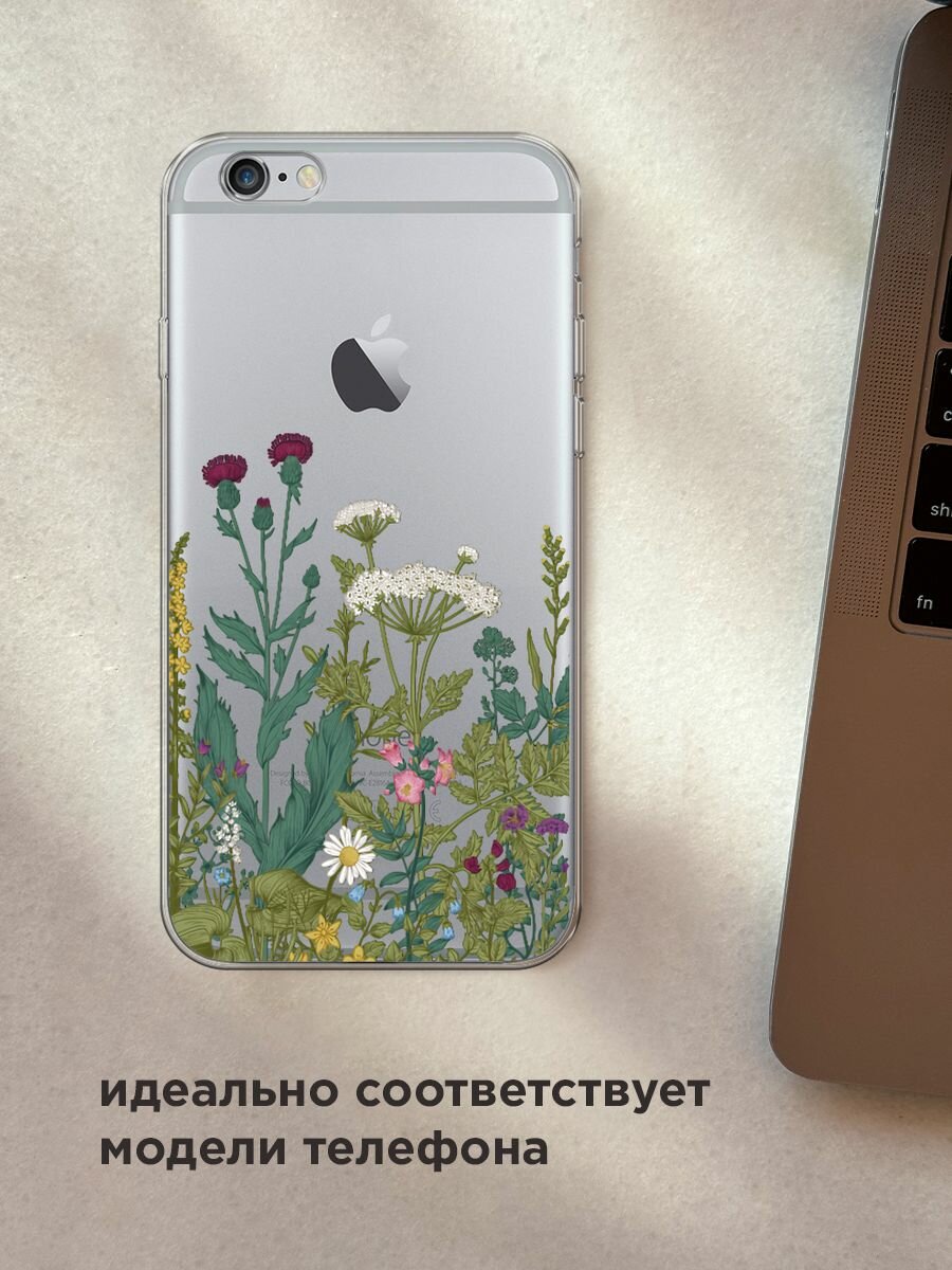 Чехол на Apple iPhone 6 / Айфон 6 с принтом "Дикие полевые цветы", прозрачный — фото 1