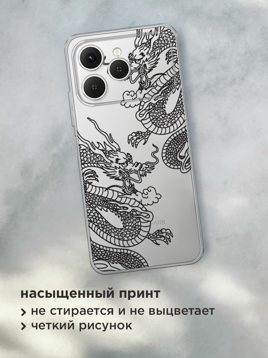 Чехол на Tecno Spark 40 / Текно Спарк 40 с принтом "Два китайских дракона", прозрачный — фото 1