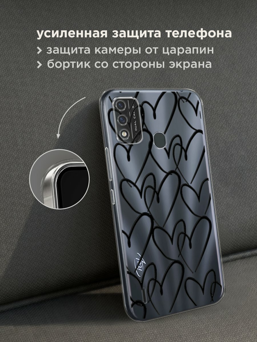 Чехол на Itel A48 / Ител А48 с принтом "Hearts doodle black 1" — фото 1