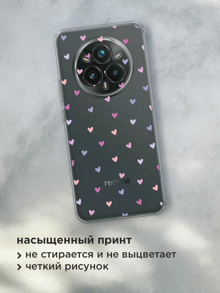 Чехол на Realme 14 Pro / Реалми 14 Про с принтом "Пастельные сиреневые сердечки", прозрачный — фото 1