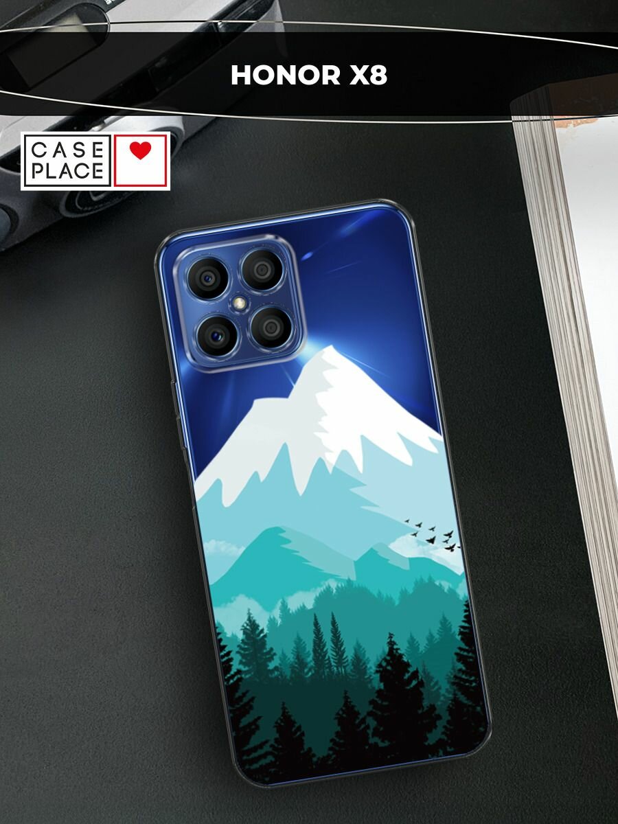 Чехол на Honor X8 / Хуавей X8 с принтом "Синяя снежная гора", прозрачный