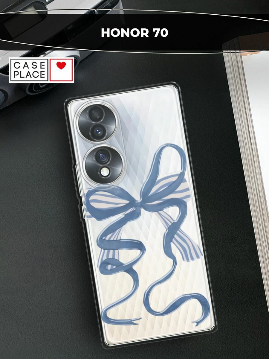 Чехол на Honor 70 / Хонор 70 с принтом "Полосатый голубой бант 2"