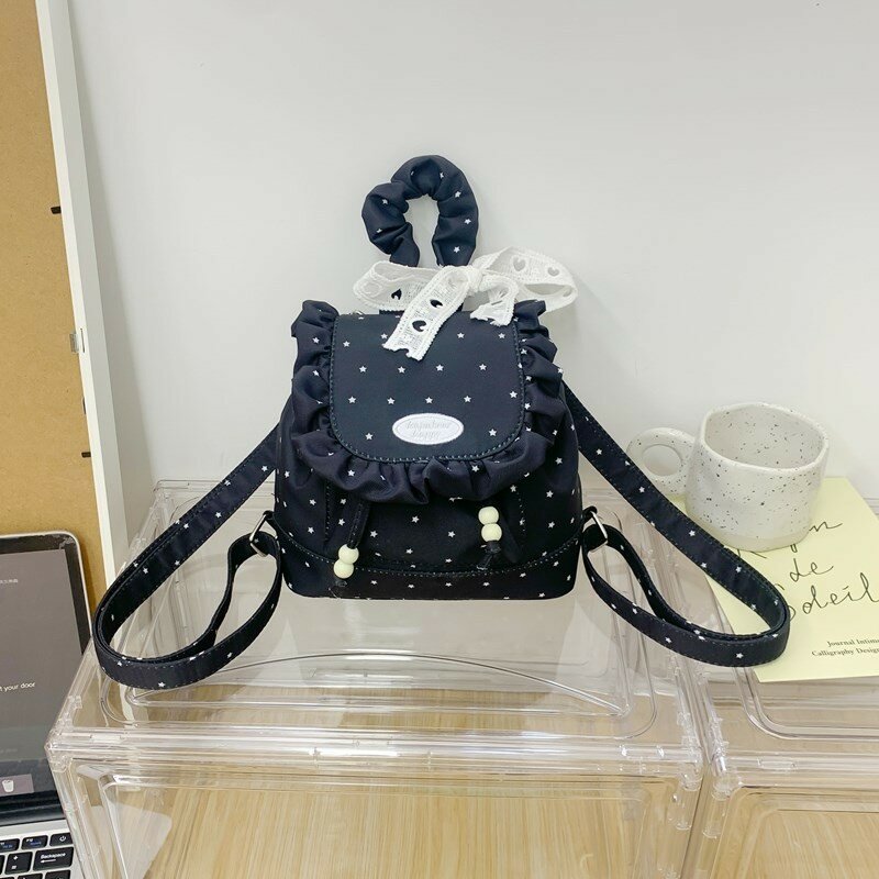 Backpack pink lace checkered school with plush material for girls and students