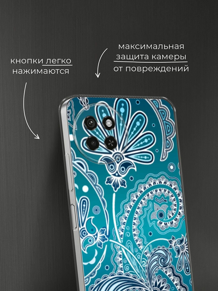 Силиконовый чехол на Itel S23 / Ител S23 с принтом "Узоры на синем" — фото 1
