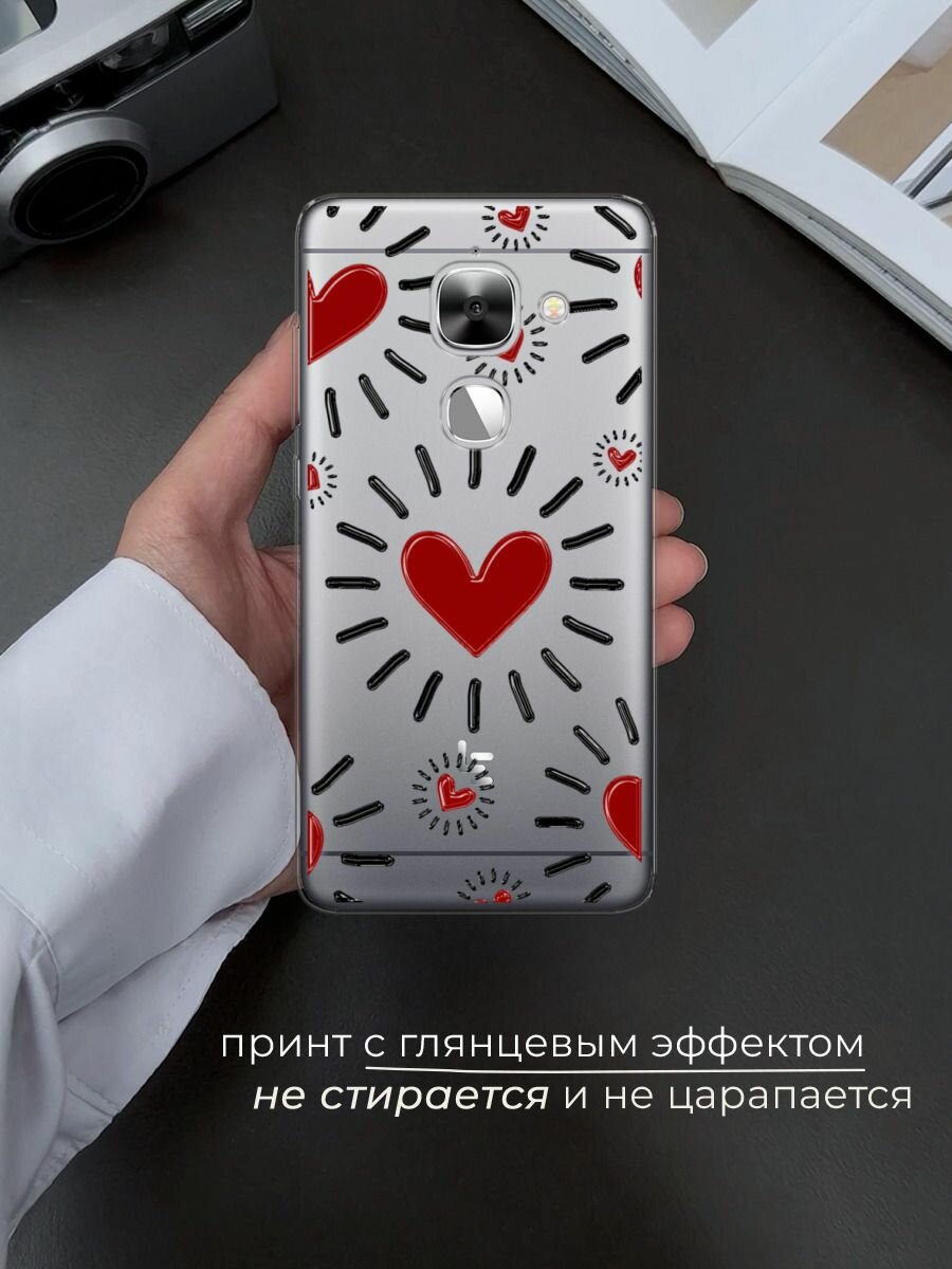 Чехол на LeEco Le 2/2 pro / Лееко Ле 2/2 про с принтом "Бордовые сердца паттерн" — фото 1