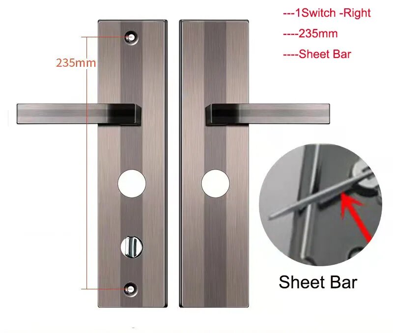 Дверная ручка для врезного замка из железа с алюминиевой рукояткой 1S RIGHT SHEET 235