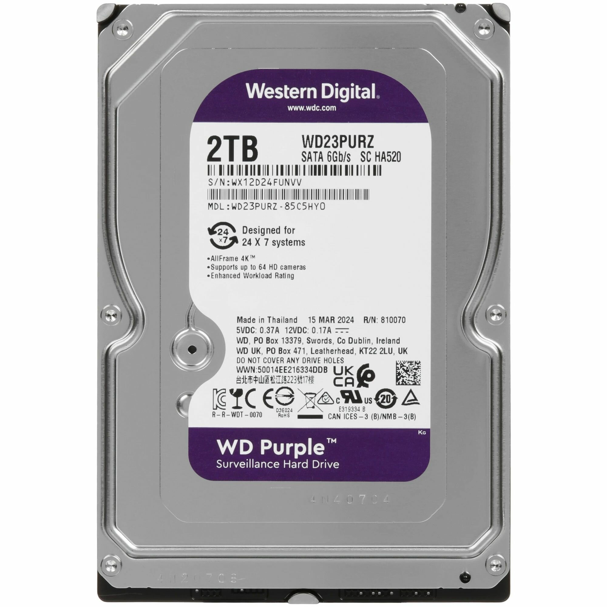 HDD диск WD Purple 2TB (WD23PURZ) Thailand