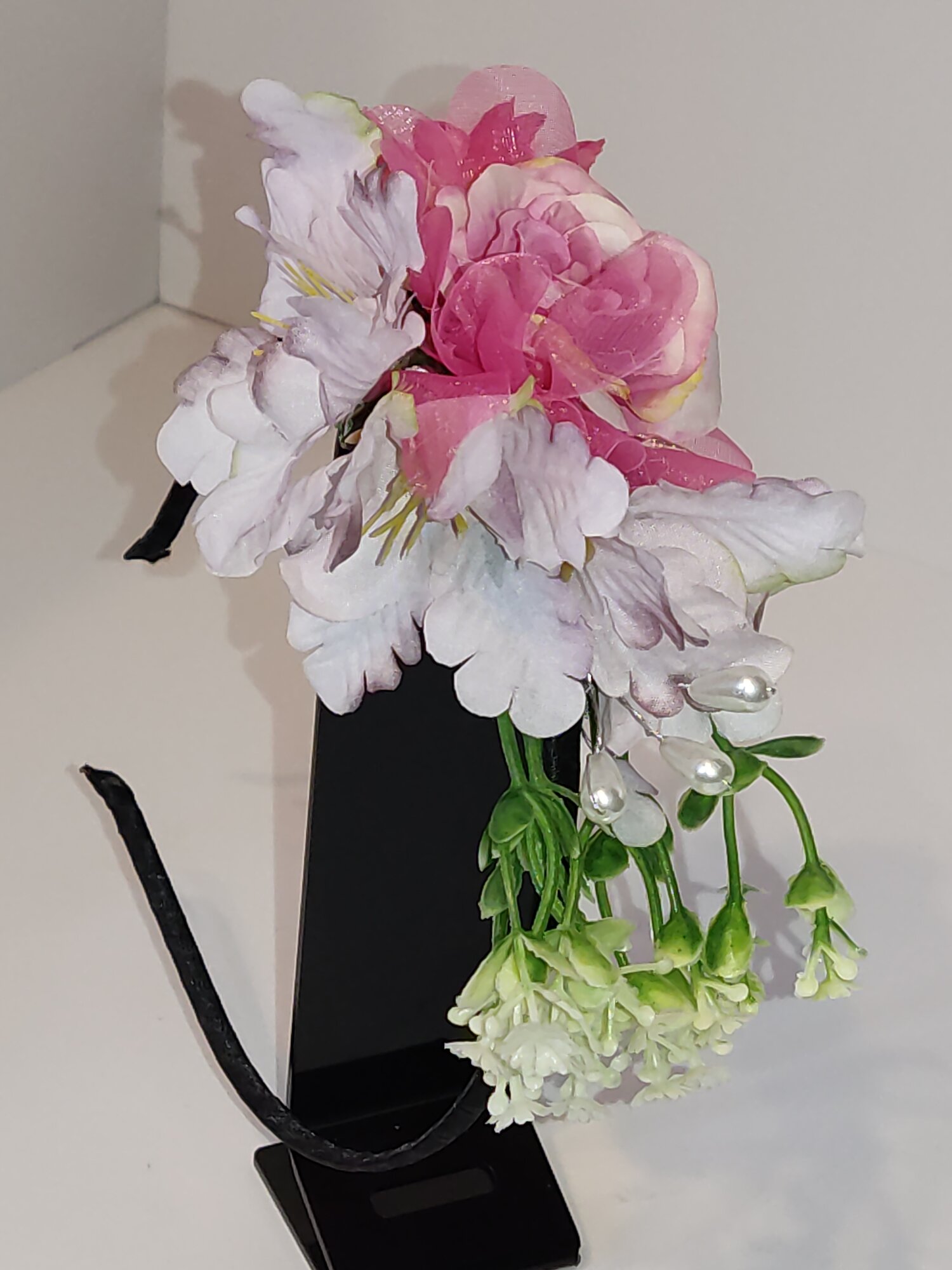 Ободок для волос "Цветы", металл, ручной работы, розовый/сиреневый