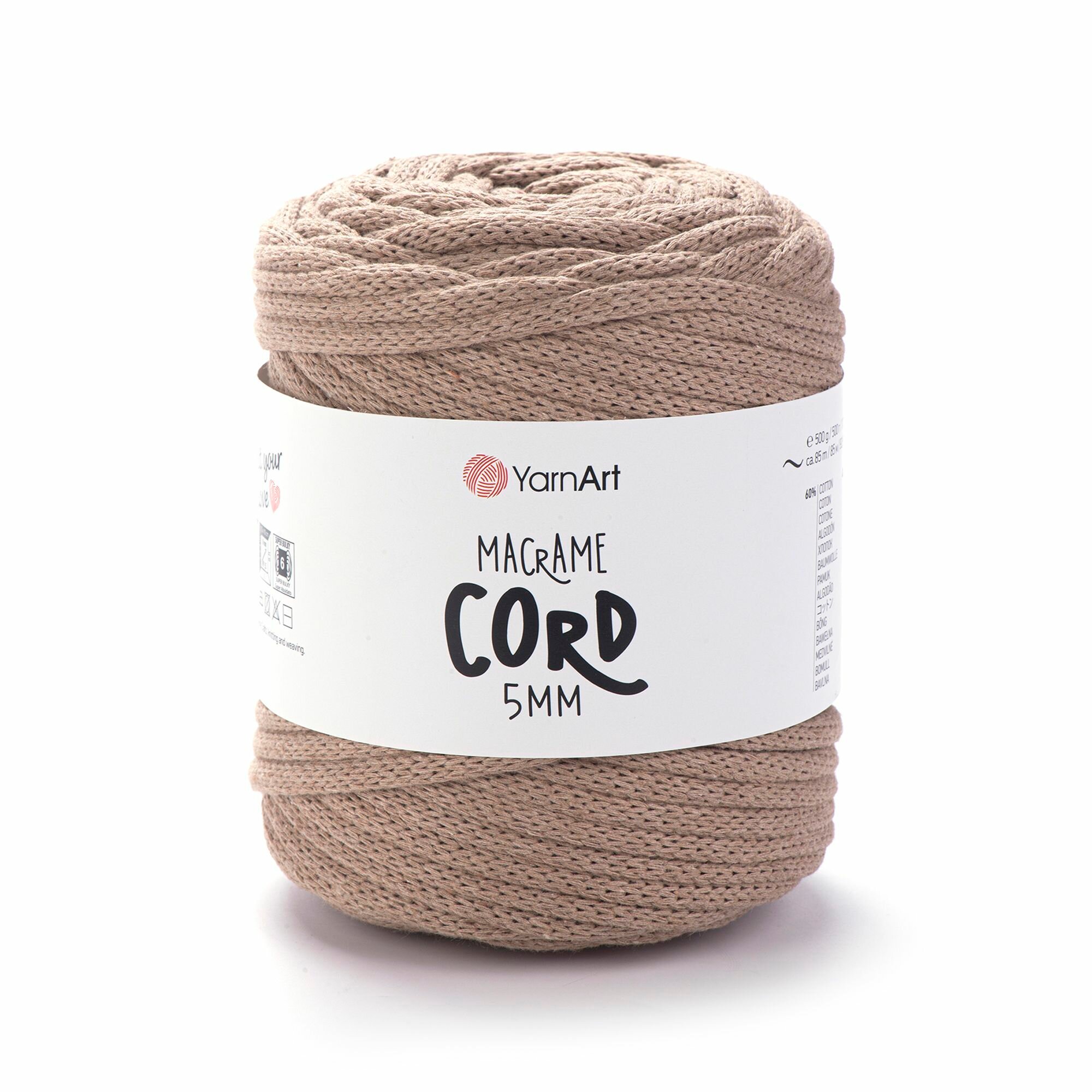 Пряжа YarnArt Macrame Cord 5 mm 768 серо-бежевый (500г/85м, упаковка 2 мотка)