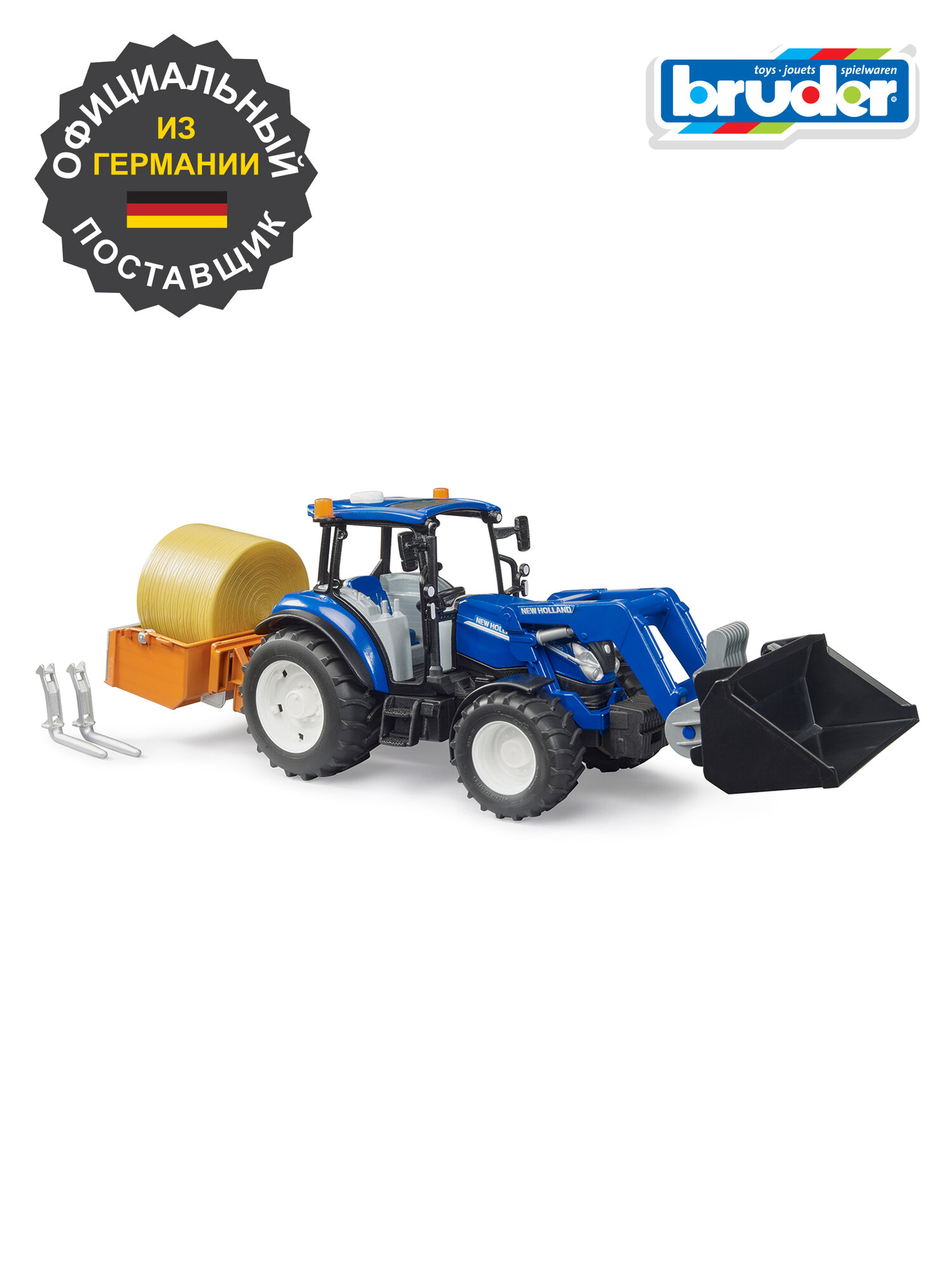 Брудер, Трактор New Holland T5.120 с аксессуарами, Bruder, длина 45 см, 02-187