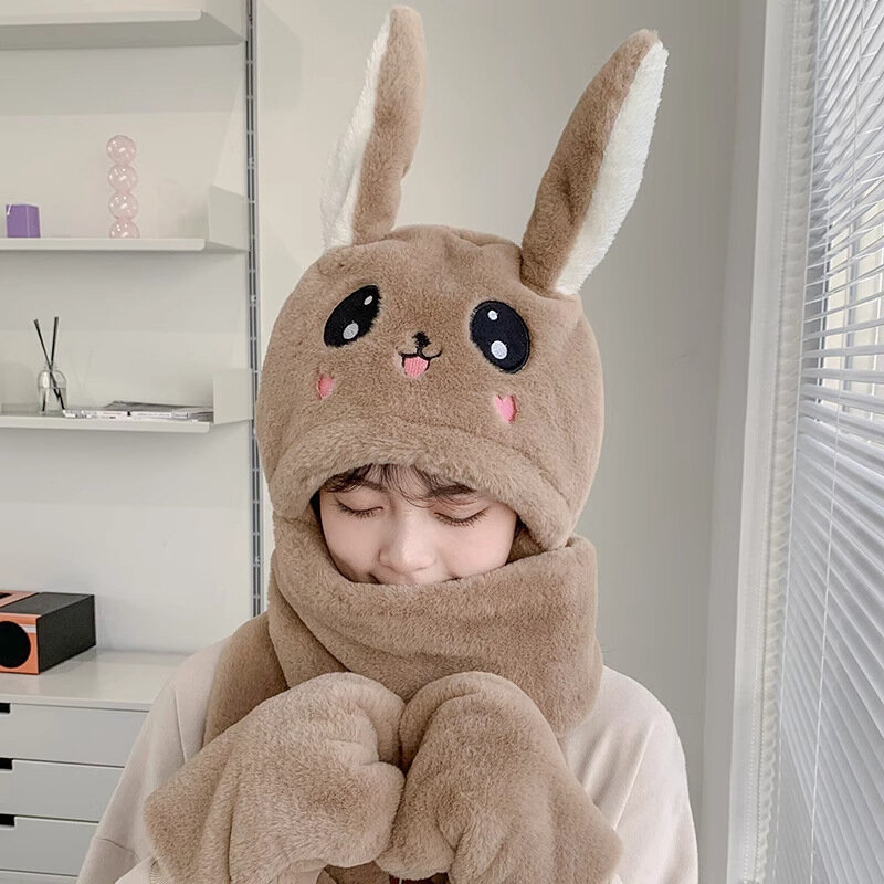 Универсальная женская шапка и шарф на осень и зиму, детская шапка, милая плюшевая шапка для защиты ушей с кроличьими ушками, которая двигается, когда вы ее зажимаете.