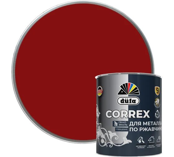 Dufa Грунт-эмаль по ржавчине гладкая Correx 3 в 1 RAL-3011 красно-коричневый 0,75 л