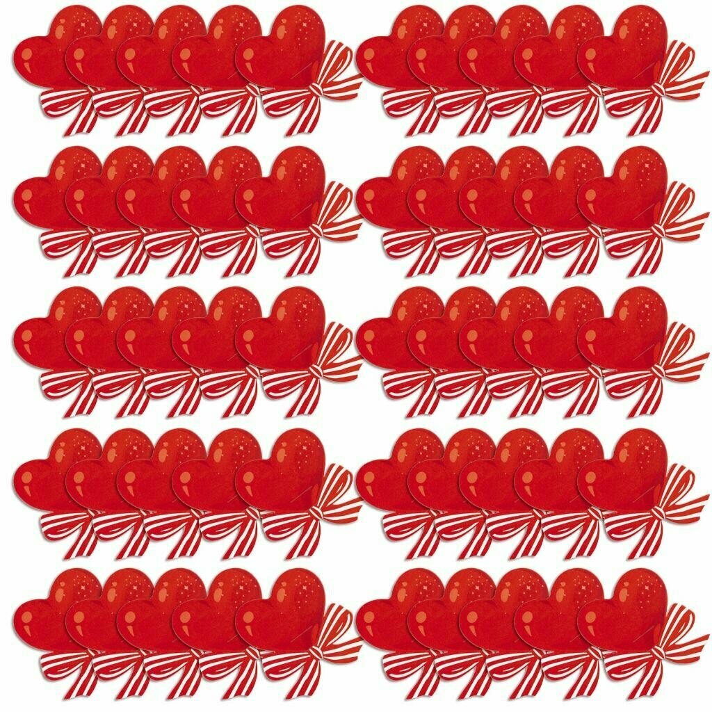 50 штук бумажных открыток с леденцами, Декор в виде сердца и банта