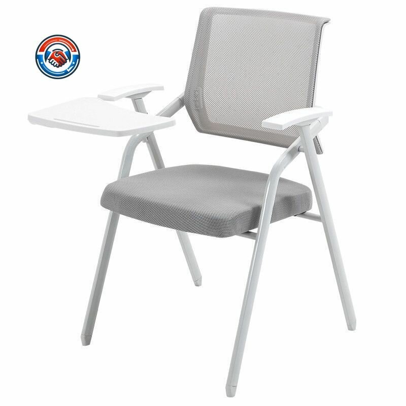 Складной офисный стул с раскладным пюпитром, металлический каркас, бело-серый, для конференц-зала, переговорной и домашнего кабинета, удобный стул для гостей и обучения