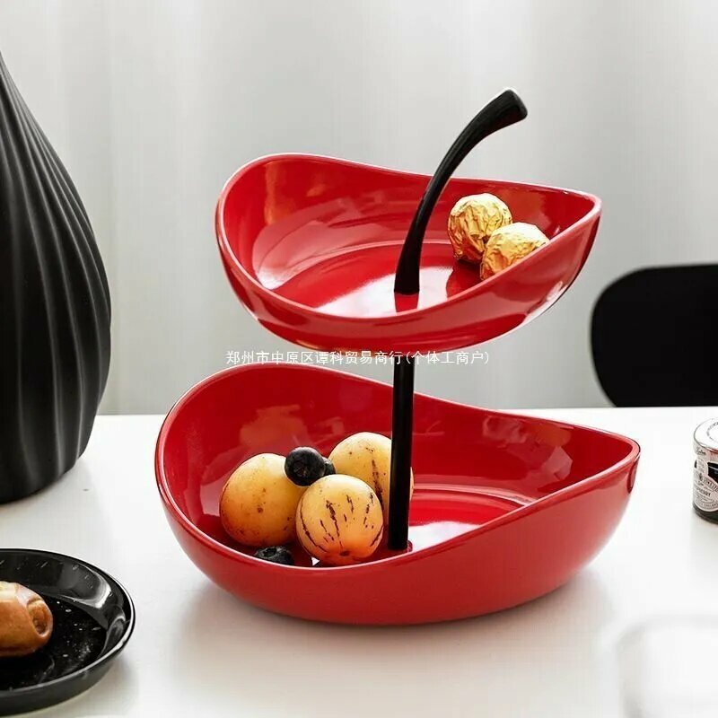 Двухярусная фруктовая тарелка, художественный дизайн, для конфет/ягод, керамическая, для дома, подарок на новоселье