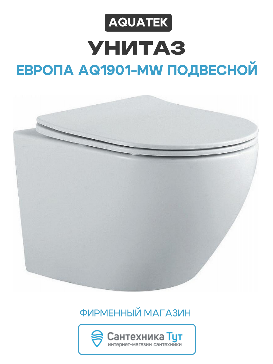 Унитаз Aquatek Европа AQ1901-MW подвесной с сиденьем Микролифт белый фарфор подвесной