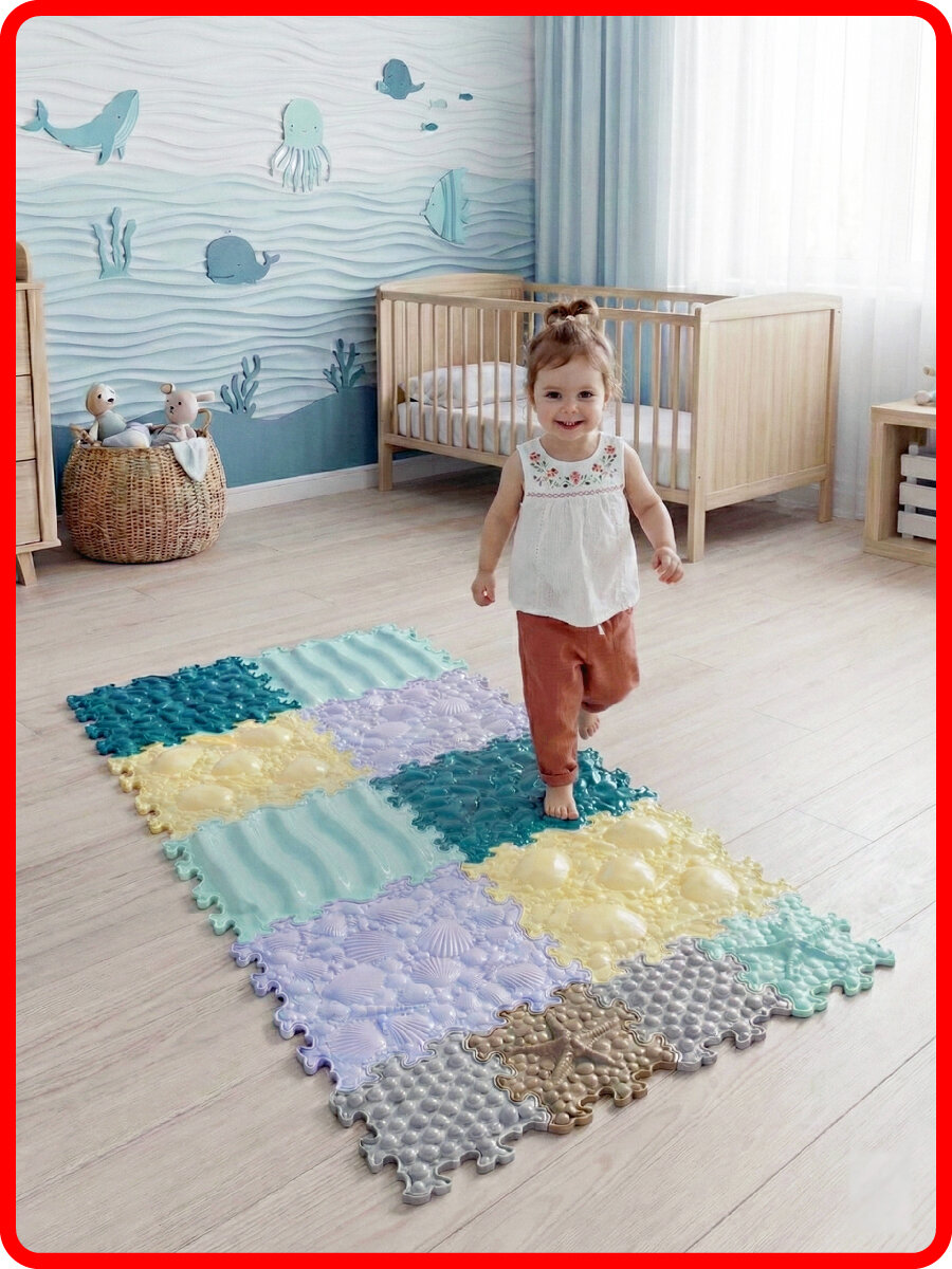 Модульный детский развивающий коврик-пазл SPORTO.ONE, Море эмоций, 12 модулей - для активных игр и отдыха