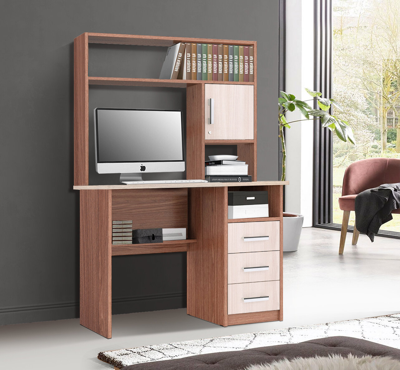 Компьютерный/письменный стол с надстройкой СК-9, цвет Шимо тёмный/Светлый, Ш102хГ70хВ160 см.