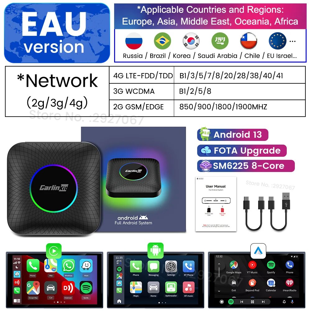 CarlinKit CarPlay Ai Box Android 13 SM6225 EAU 8G/128G