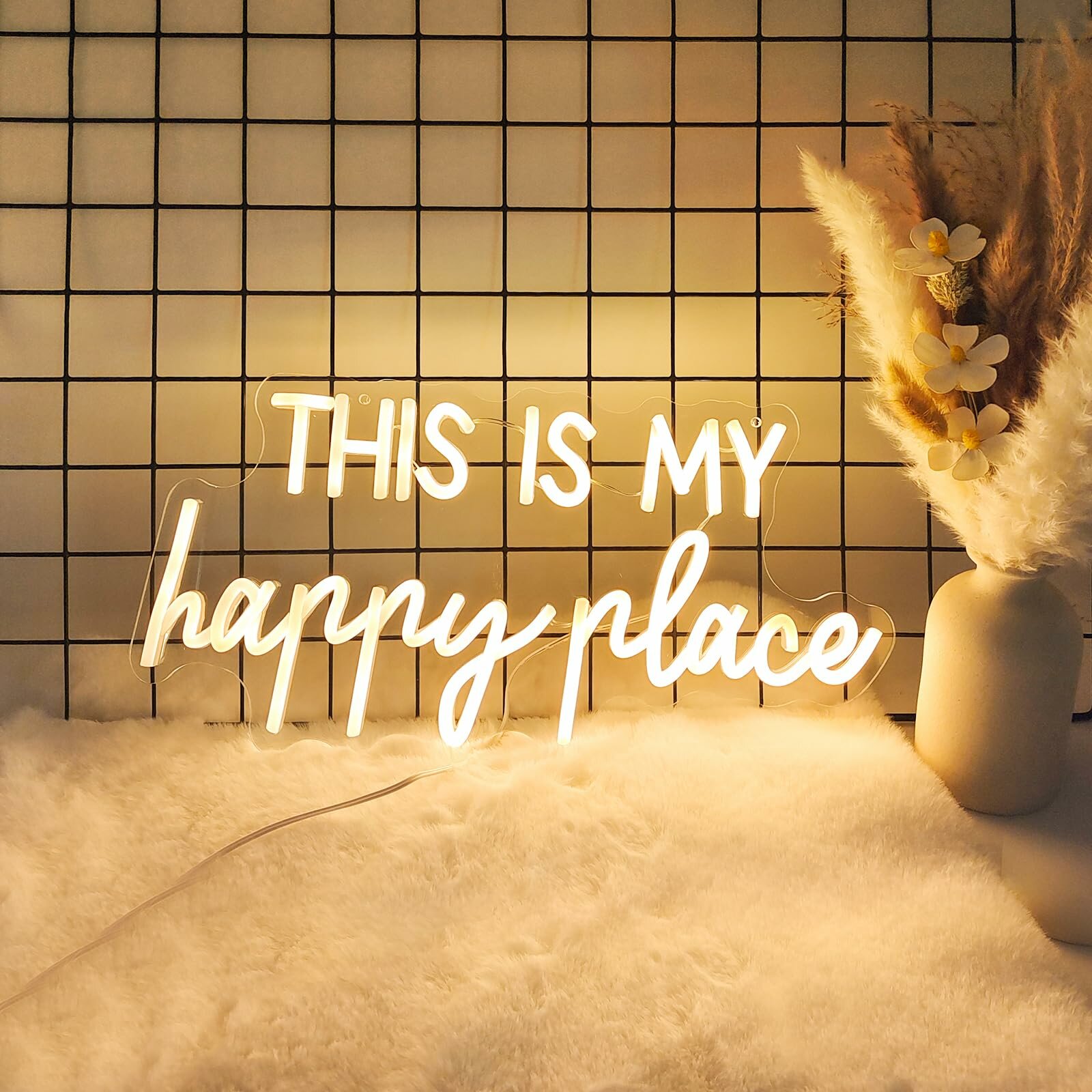 Набор неоновых светодиодных букв для украшения стены "This Is My Happy Place" для подушки спальни подростка девочки, белый цвет, настольная ночная лампа, украшение спальни, светодиодное освещение