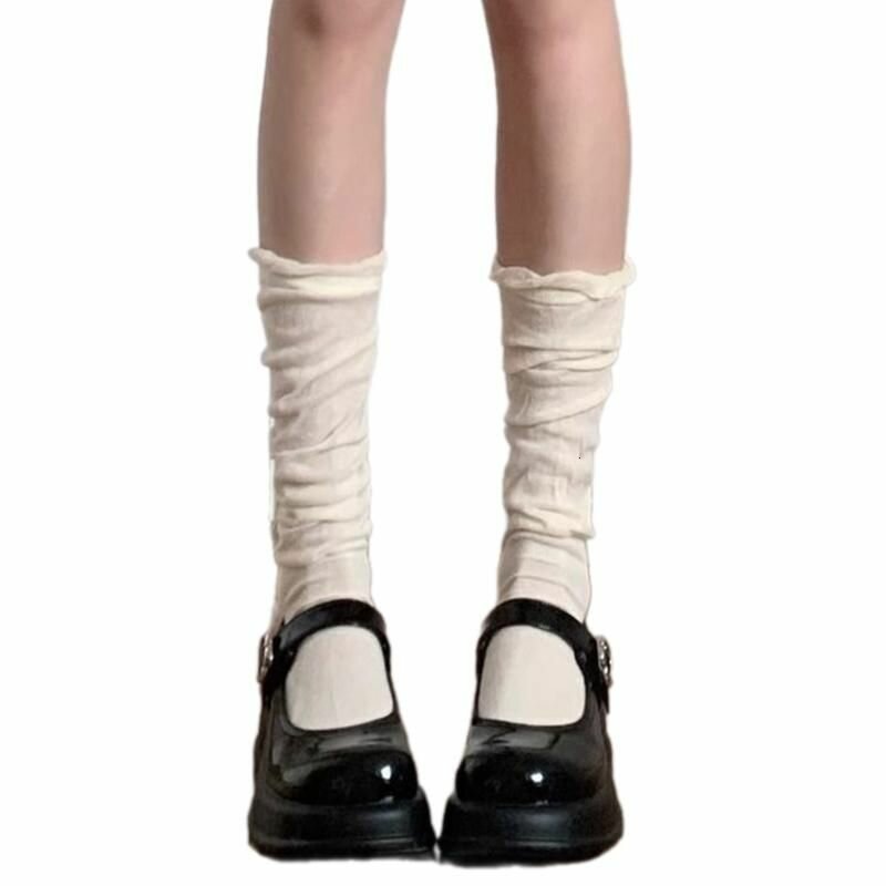 Женские элегантные гольфы с рюшами, Молочно - белый