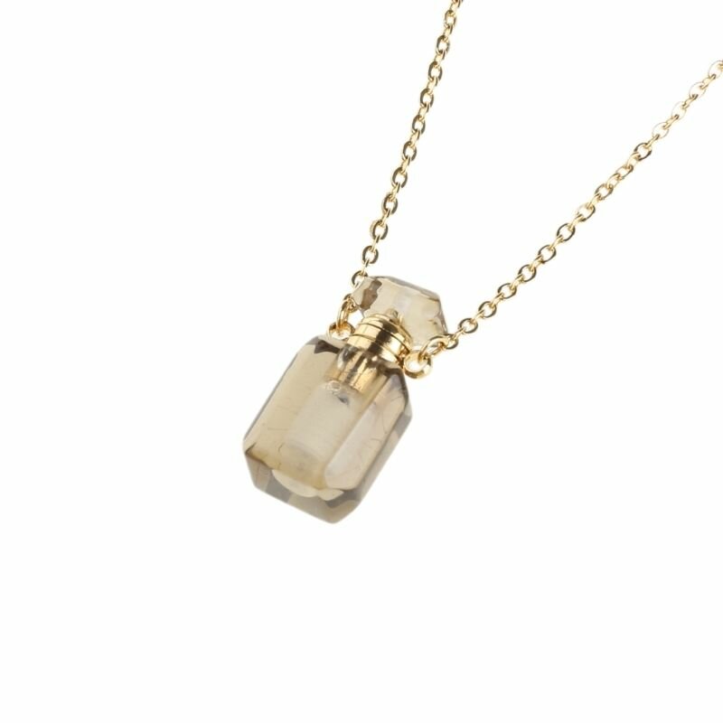 Ожерелье из Квадратного Флакона Духов Из Натурального Хрусталя-Коричневое Стекло 11