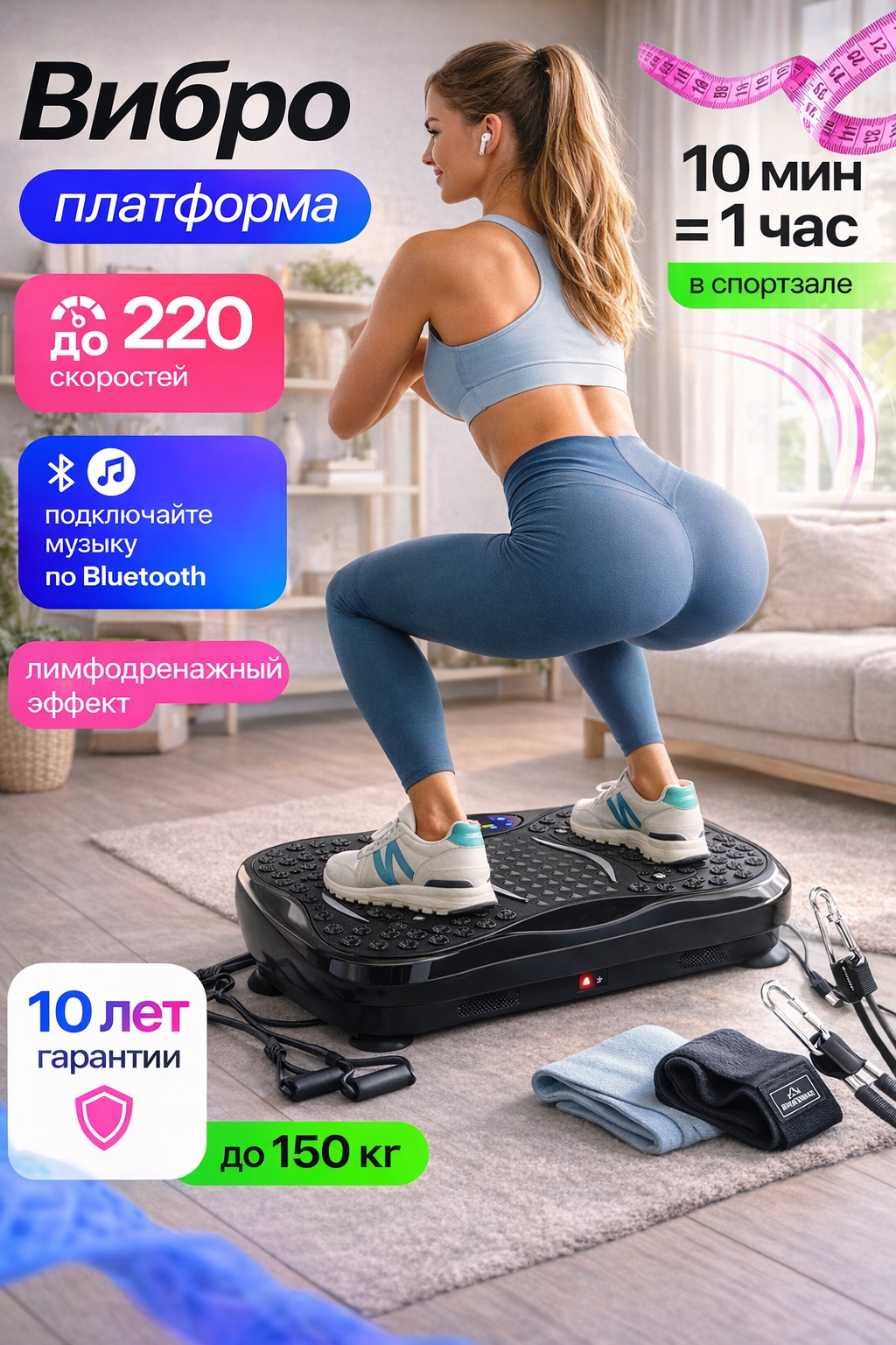 Виброплатформа для похудения, с вибрацией, горизонтальная, 120 скоростей, до 150 кг