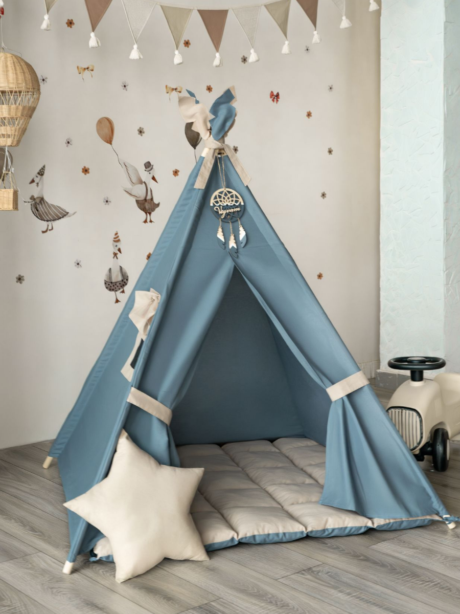 Вигвам babysmail, с ковриком, подушкой, дерево, ткань, подвеской ловец снов