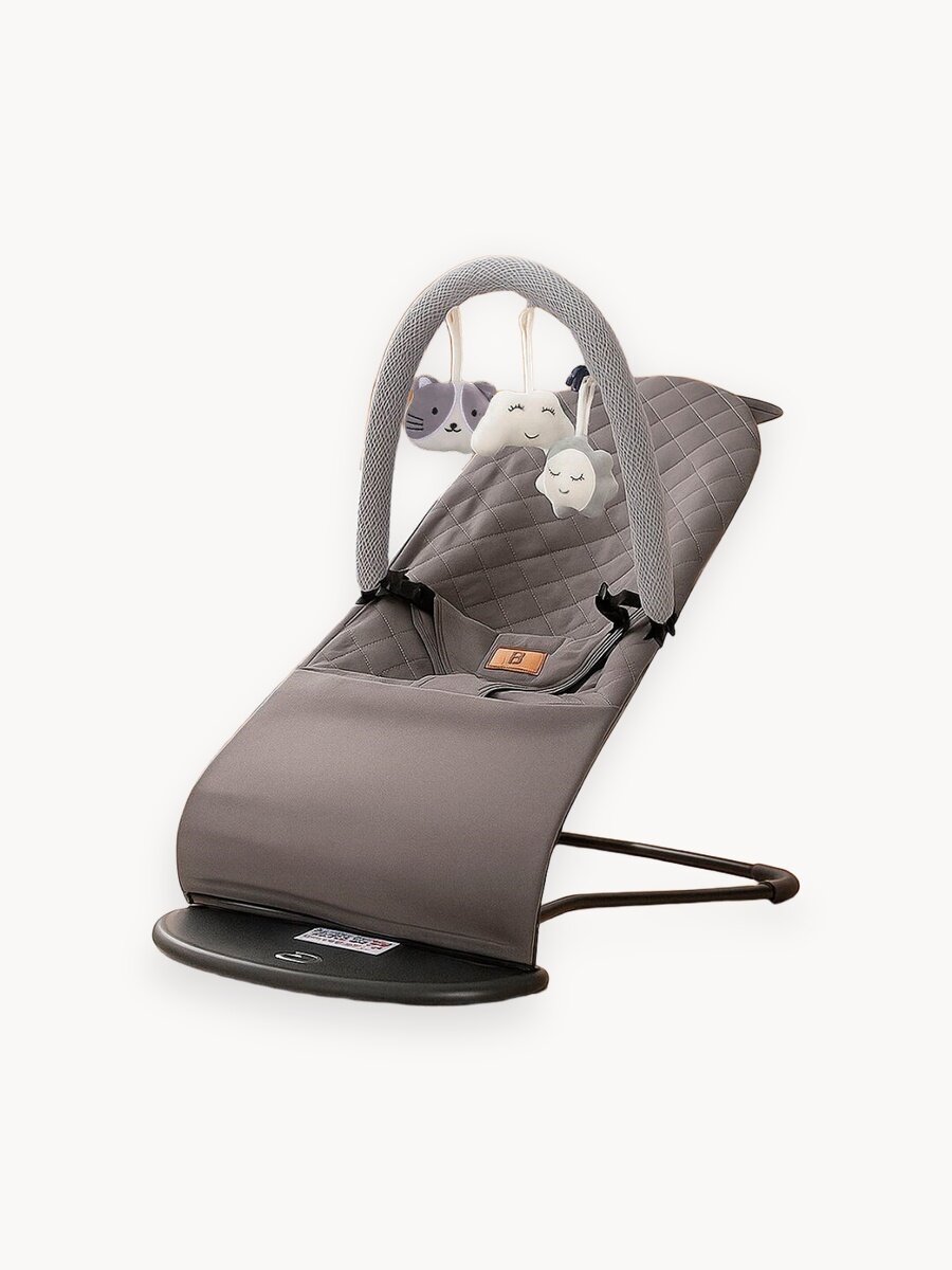Детский складной шезлонг CINLANKIDS для новорожденных кресло качалка для малышей от 0 с игрушкой дугой, серый