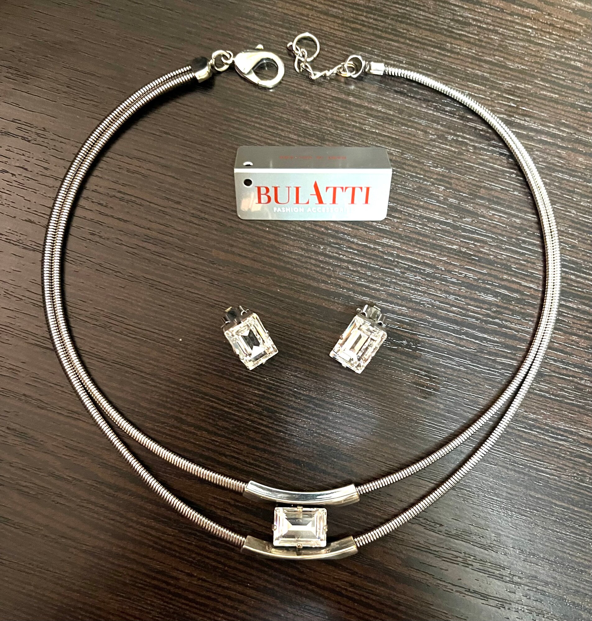 Комплект бижутерии: клипсы, колье, Swarovski Zirconia