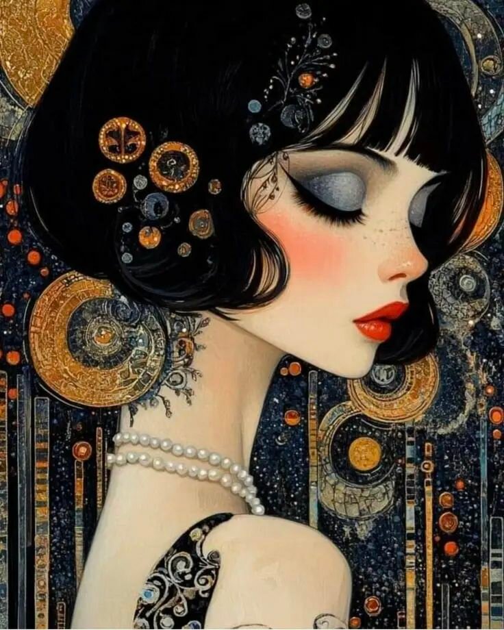 Алмазная картина "Густав Климт Кошка и женщина" алмазная огранка 40х50 см,40X50CM, белый