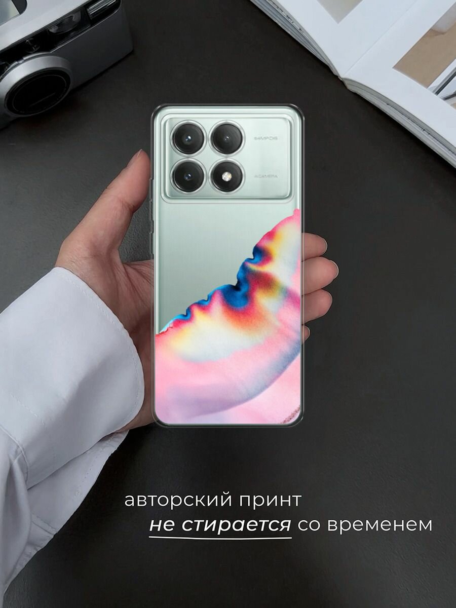 Чехол на Xiaomi Poco X6 PRO 5G / Поко X6 Про 5G с принтом Розовая акварель, прозрачный — фото 1