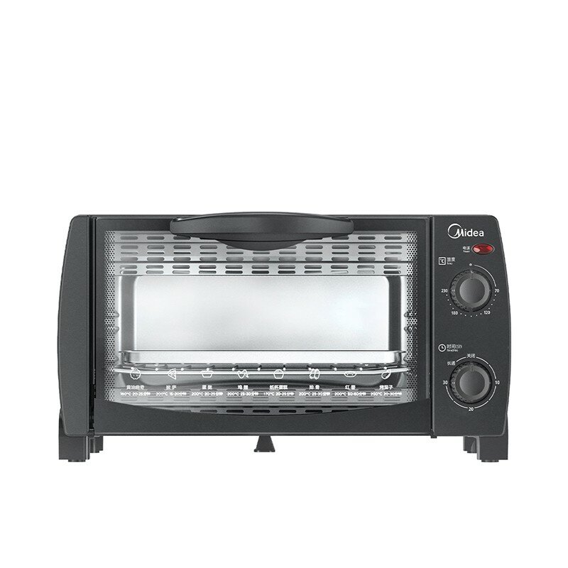 Электрическая мини-печь Midea PT1012, черная, 10 литров, двухъярусная, гриль и выпечка