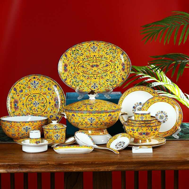 Оптовая продажа миски для дома в стиле дворцового стиля Новая китайская тарелка посуды набор посуды комбинация