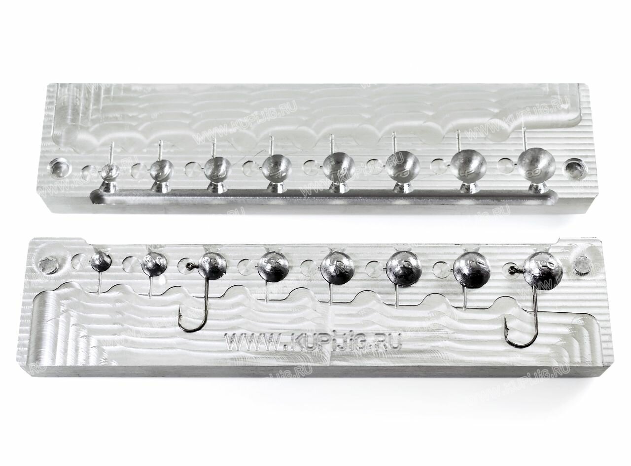 Форма для литья грузил "Джиг-головка" от 1 до 8 г под крючок 90 градусов