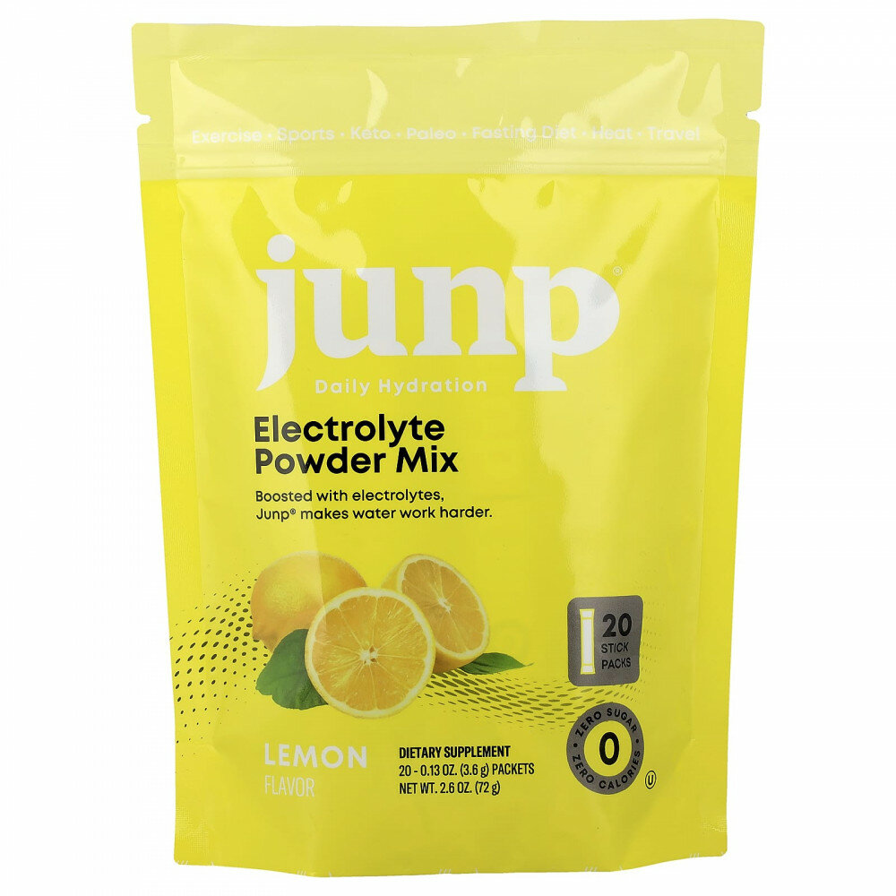 JUNP Hydration, электролитная порошковая смесь, со вкусом лимона, 20 пакетиков по 3,6 г (0,13 унции)