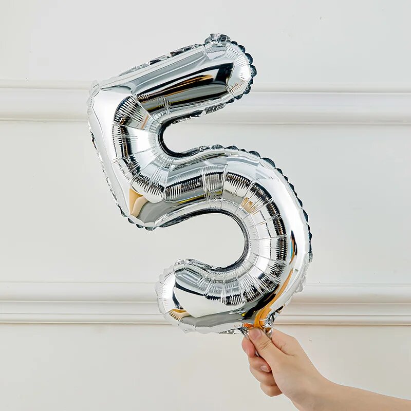 Серебристый шар цифра 5, 16 дюймов