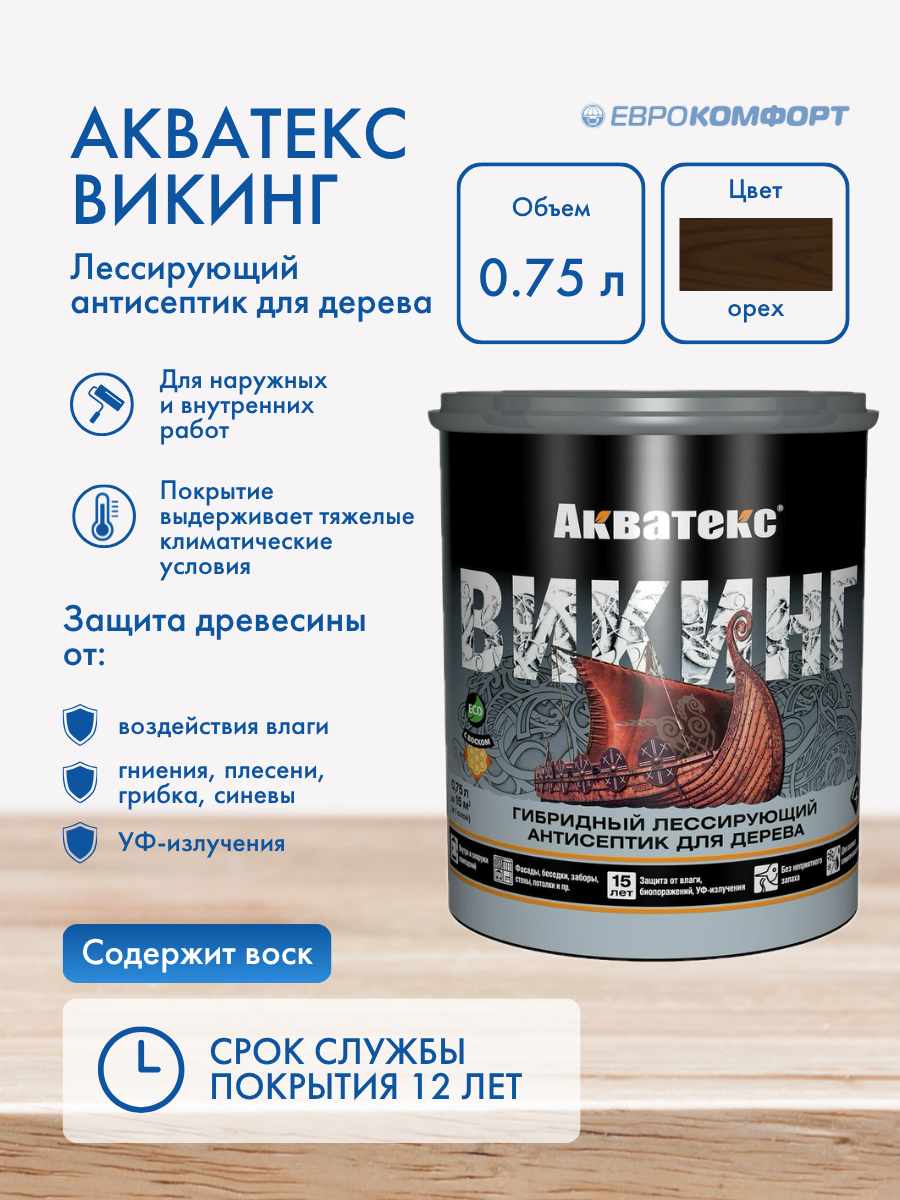 Антисептик лессирующий Акватекс Викинг орех 0.75л