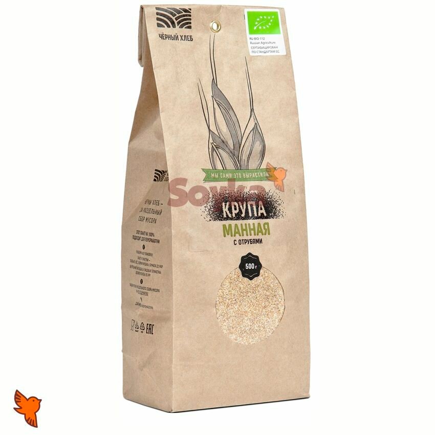Крупа манная с отрубями Черный Хлеб , 500г