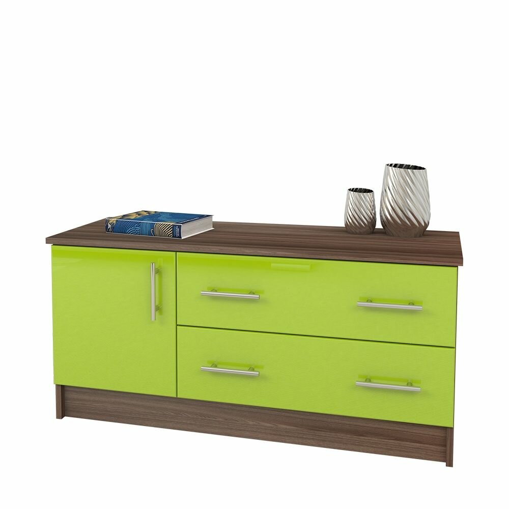 Комод Мебелеф-13, корпус ясень шимо темный, фасад яблоко глянец, 105х40х50, ящики справа