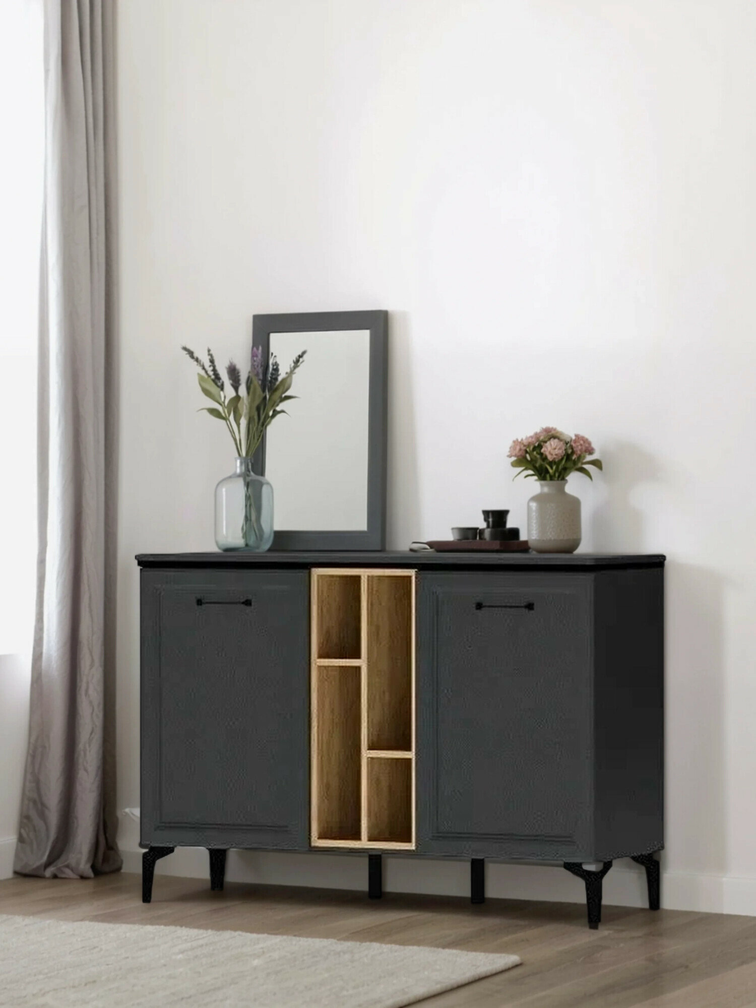 Комод К-2 "Шарм" Антрацит/Дуб Крафт золотой, отдельностоящий, с ножками