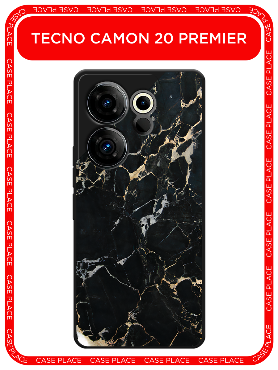 Черный матовый чехол на Tecno Camon 20 Premier / Техно Камон 20 Премьер с принтом Черный мрамор уголок
