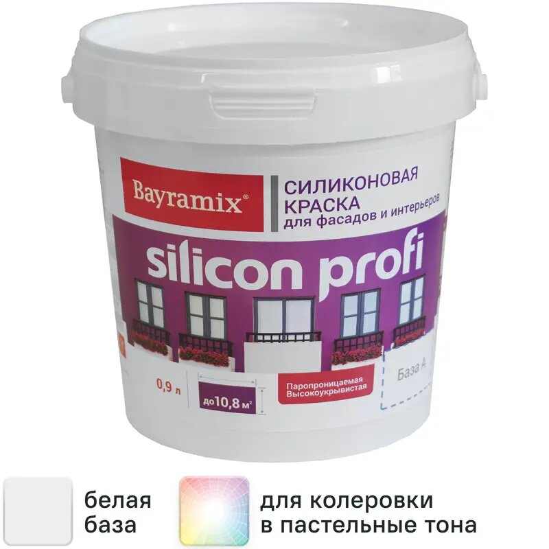 Краска фасадная Bayramix Silicon Profi матовая цвет белый база А 0.9 л