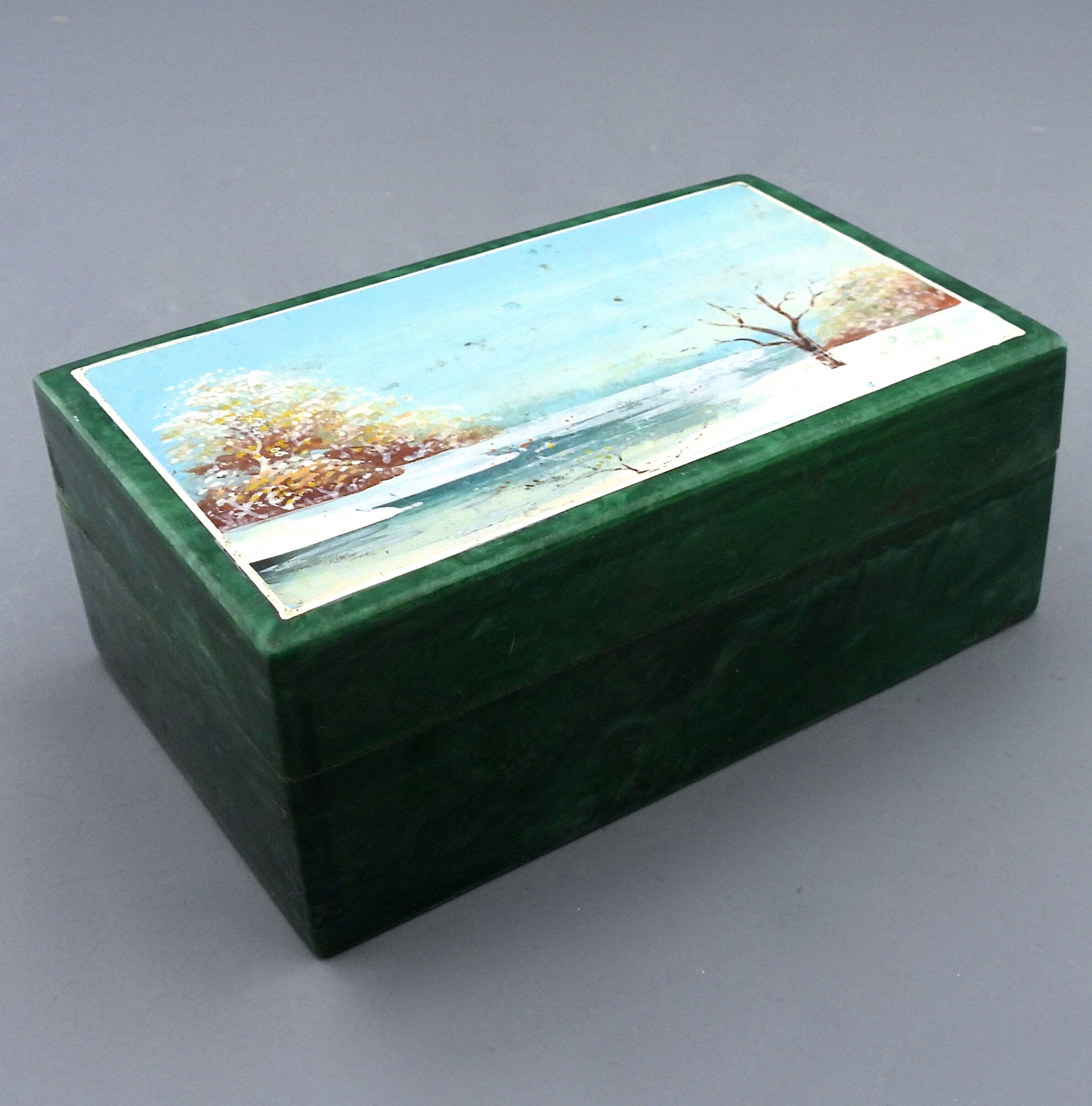 Шкатулка с картиной маслом "Зимний лес" дерево СССР 1960-е гг