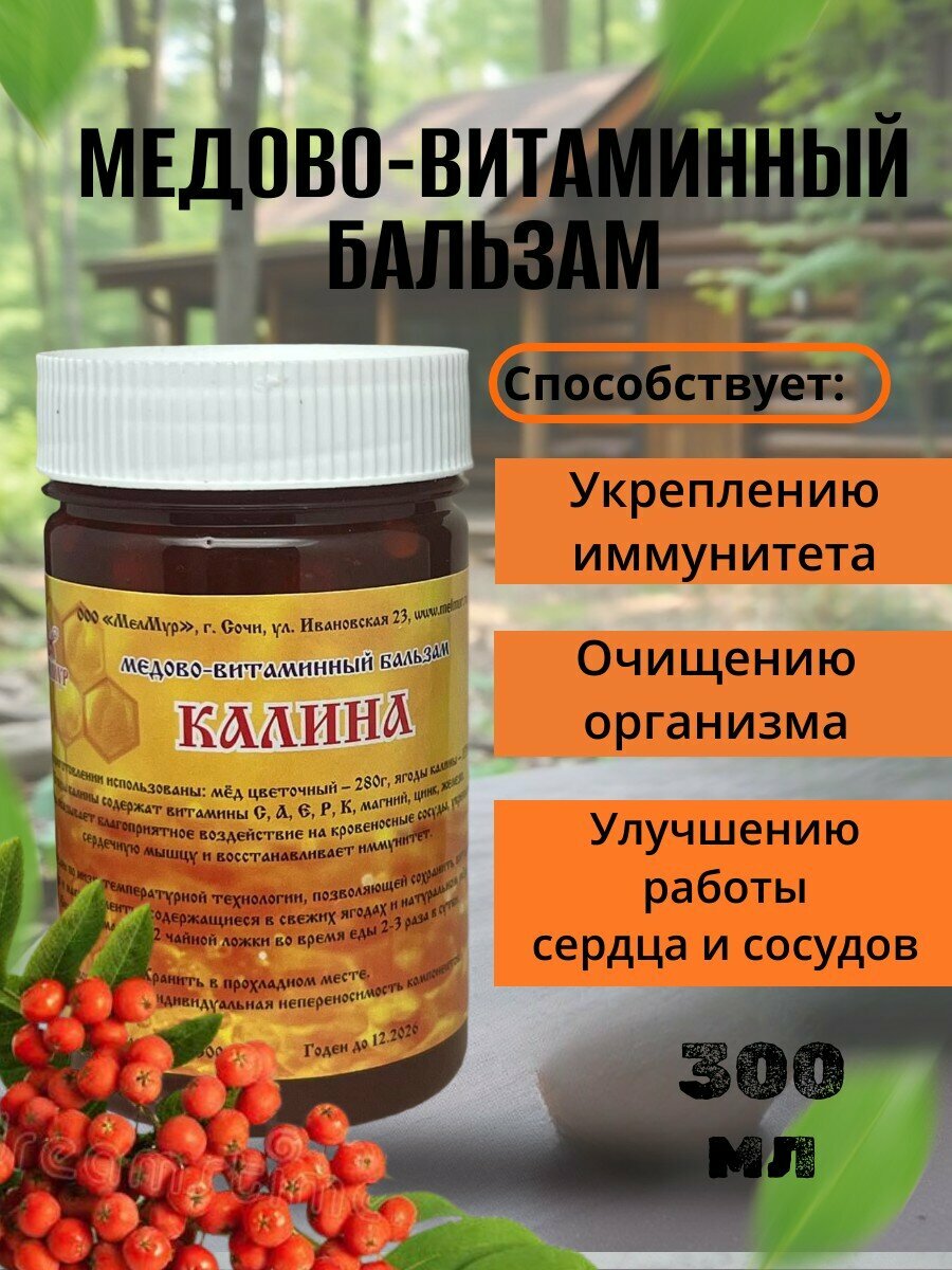 Медово-витаминный бальзам "Калина" 1 банка 300гр.