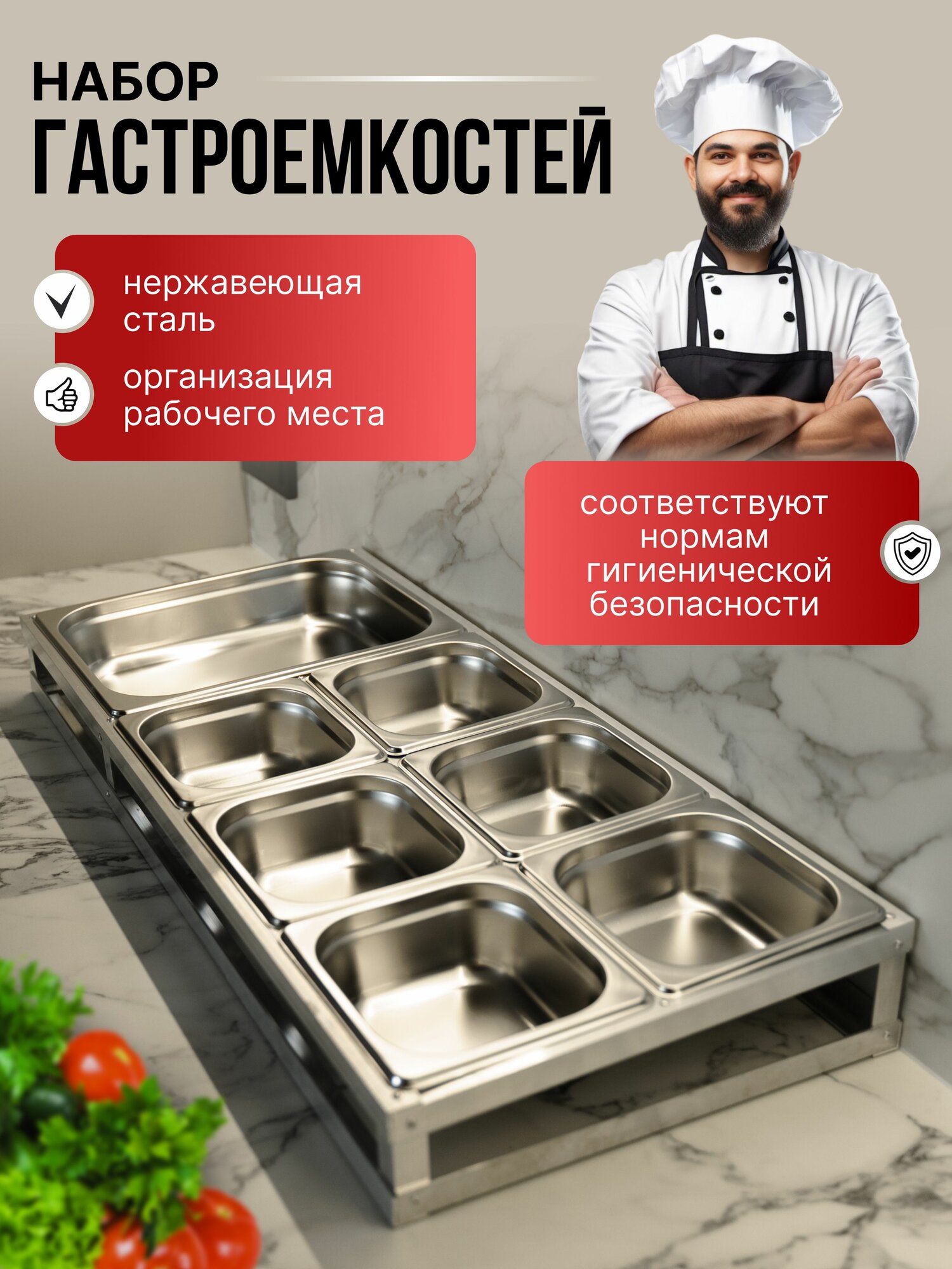 Набор гастроёмкостей на подставке 6+1