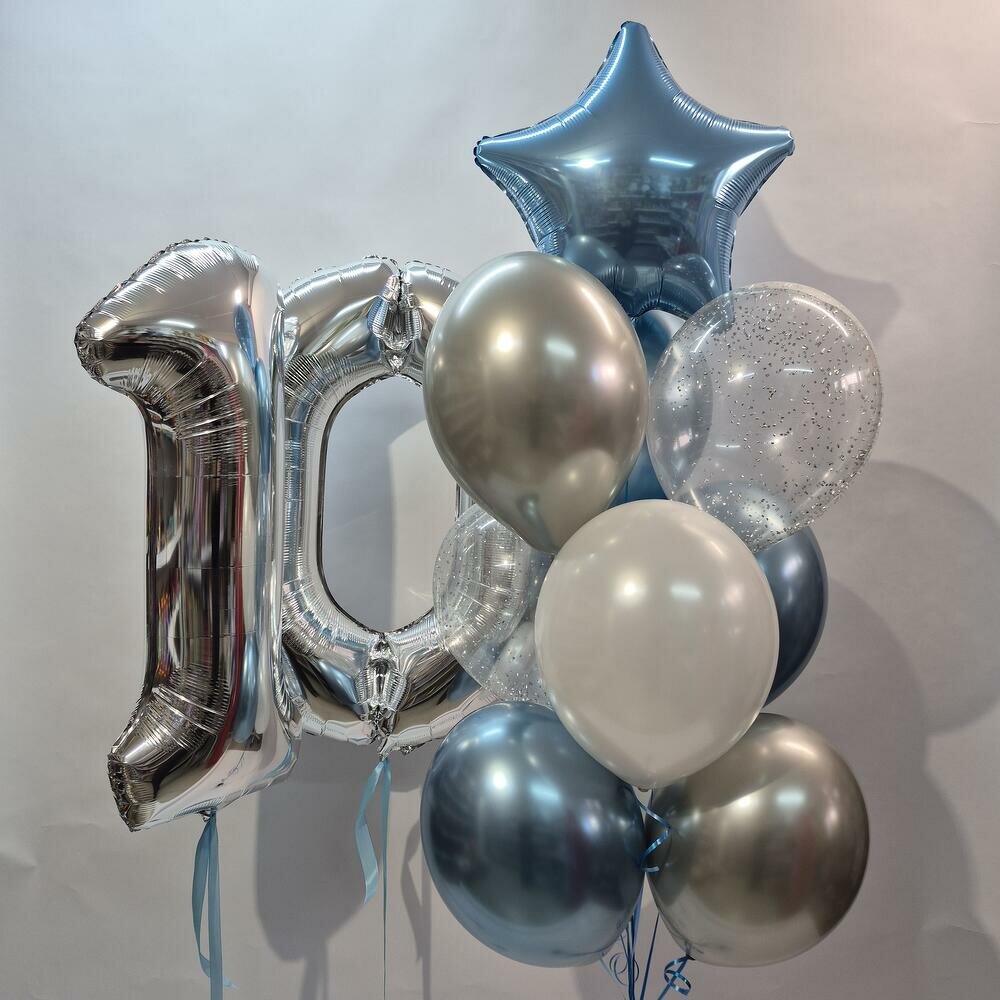 Набор шаров на 10 лет с гелием, шары с гелием, шары на праздник