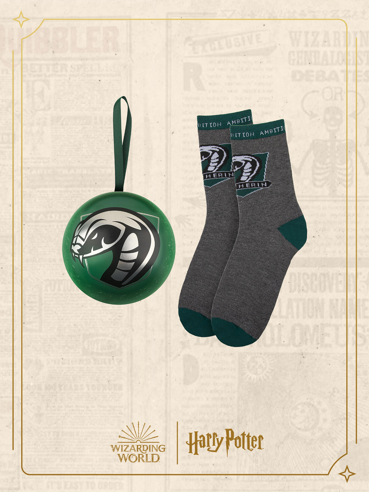Новогодний подарок Cinereplicas: Гарри Поттер Слизерин (шар с носками)