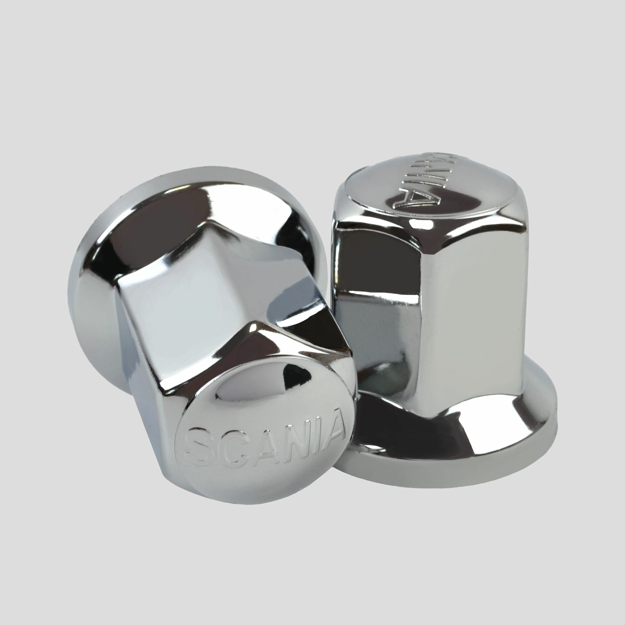 Колпачки на гайку 32 мм пластиковые "Scania" хром - 20 шт
